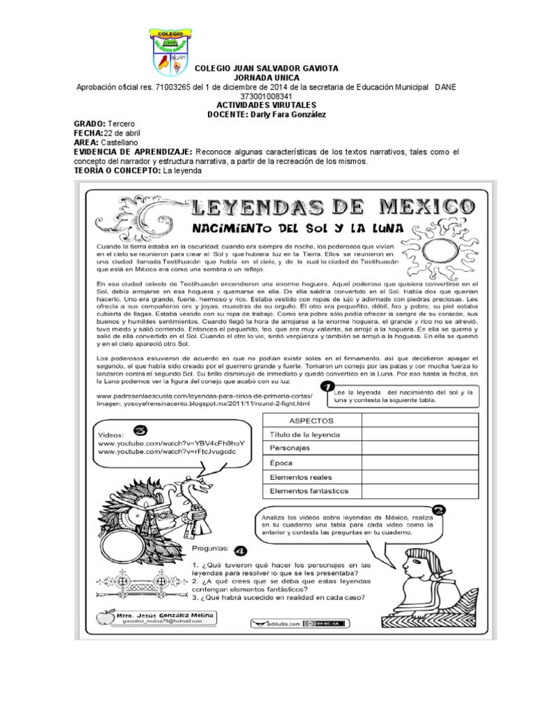 Actividad La Leyenda Grado 3 | PDF