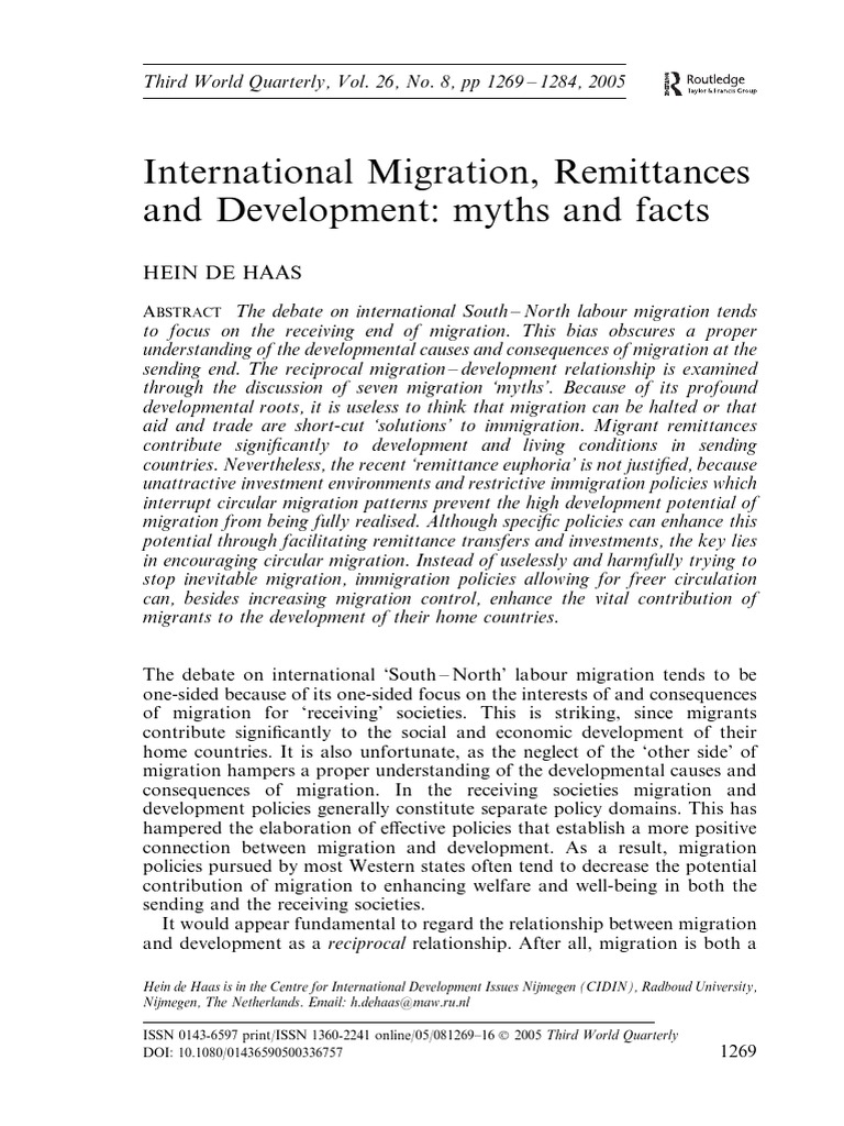 International Migration, Remittances and Development: Myths and Facts | PDF | Immigration ...