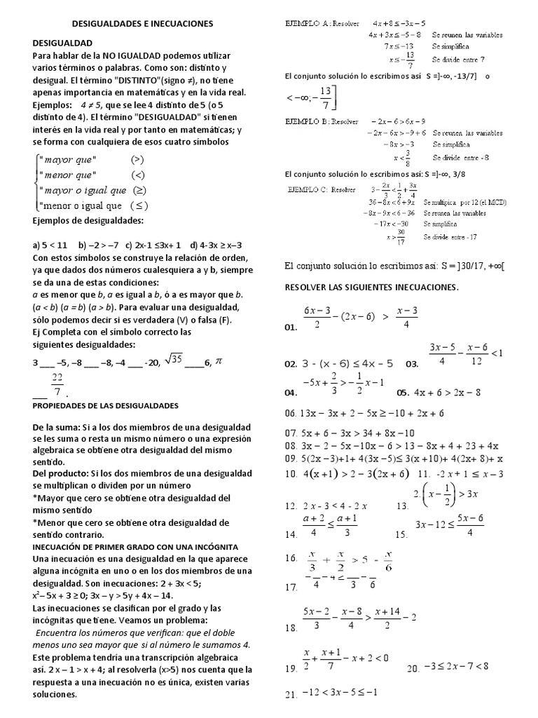 Desigualdades e Inecuaciones | PDF | Desigualdad (Matemáticas) | Álgebra abstracta