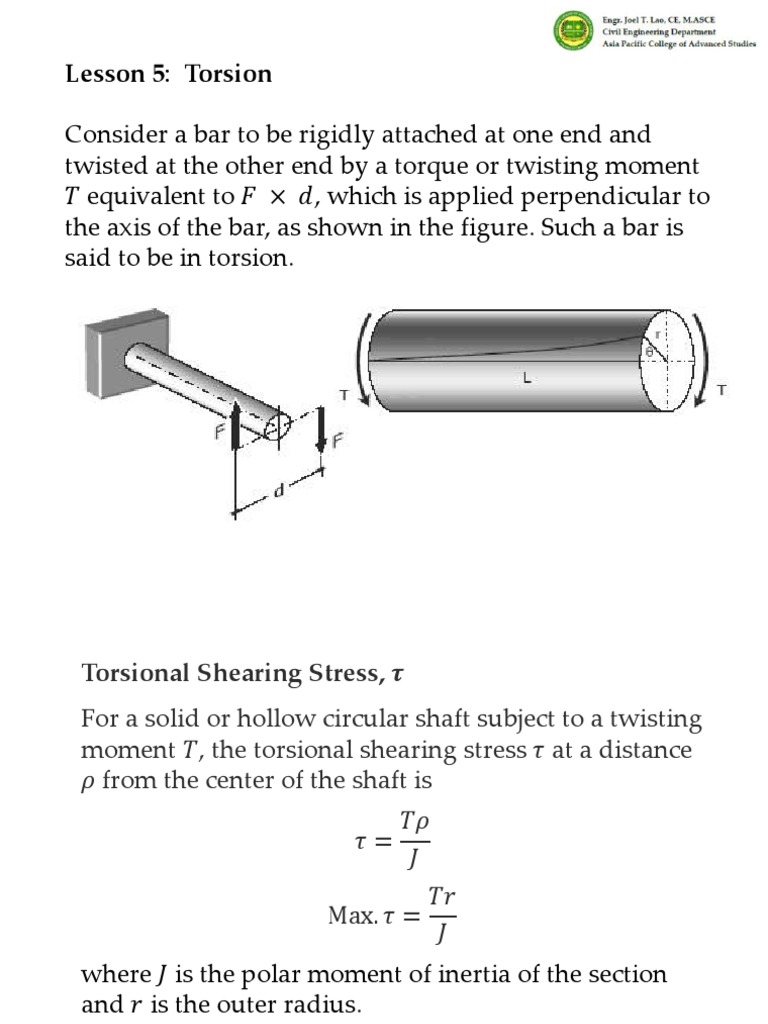 Mdb Lesson 5 Torsion Pdf Pdf Torque Propeller