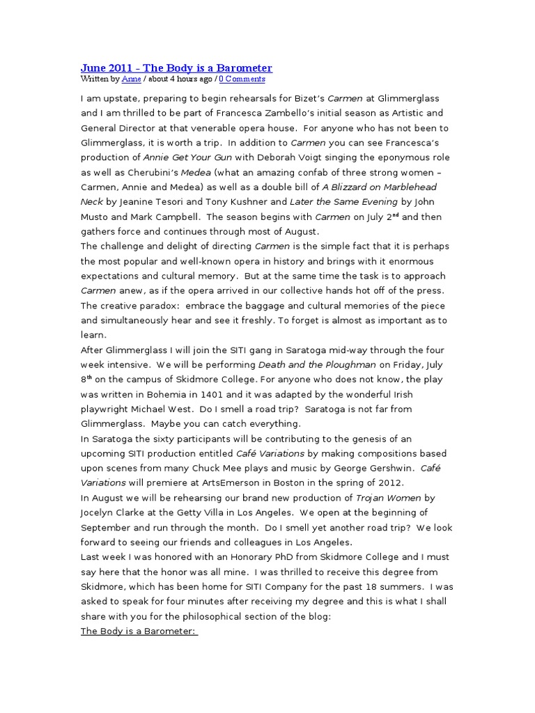 'The Body Is The Barometer' June 2011 | PDF | Carmen | Psychological ...