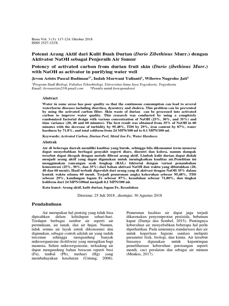 2018 Jevon Budiman Potensi Arang Aktif Dari Kulit Durian Dengan Aktivator NaOH | PDF | Kesehatan ...