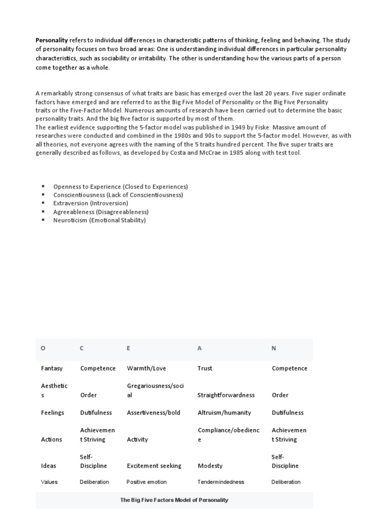 Reading Article - The Big 5 Personality Traits - OCEAN | PDF ...