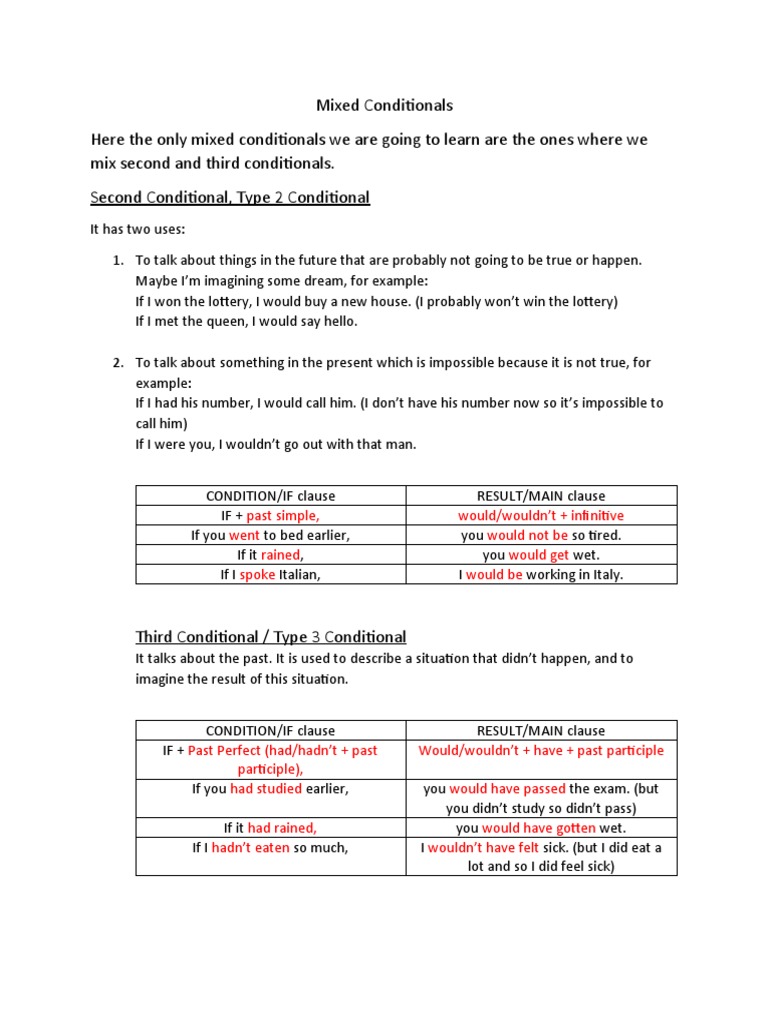 Mixed Conditionals Explanation | PDF | Morphology | Linguistic Typology