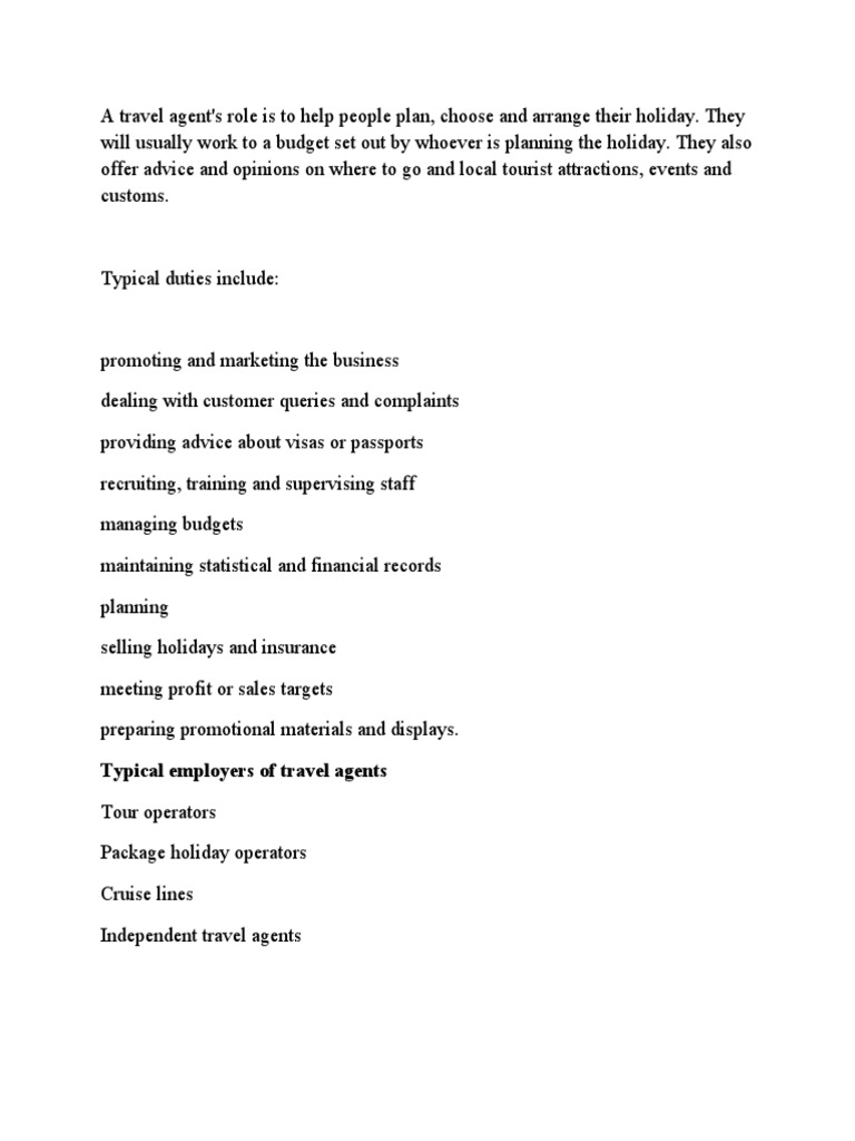 Travel Agent Career Overview and Duties | PDF