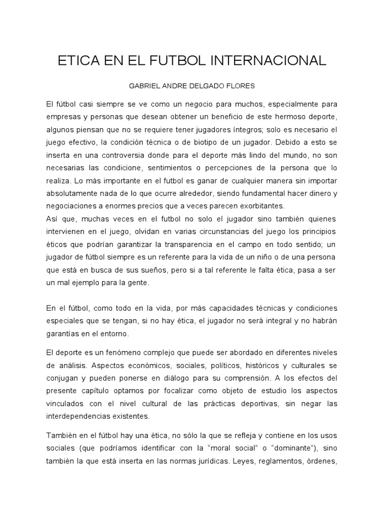 ETICA EN EL FUTBOL Ensayo | PDF | Deportes | Asociación de Futbol