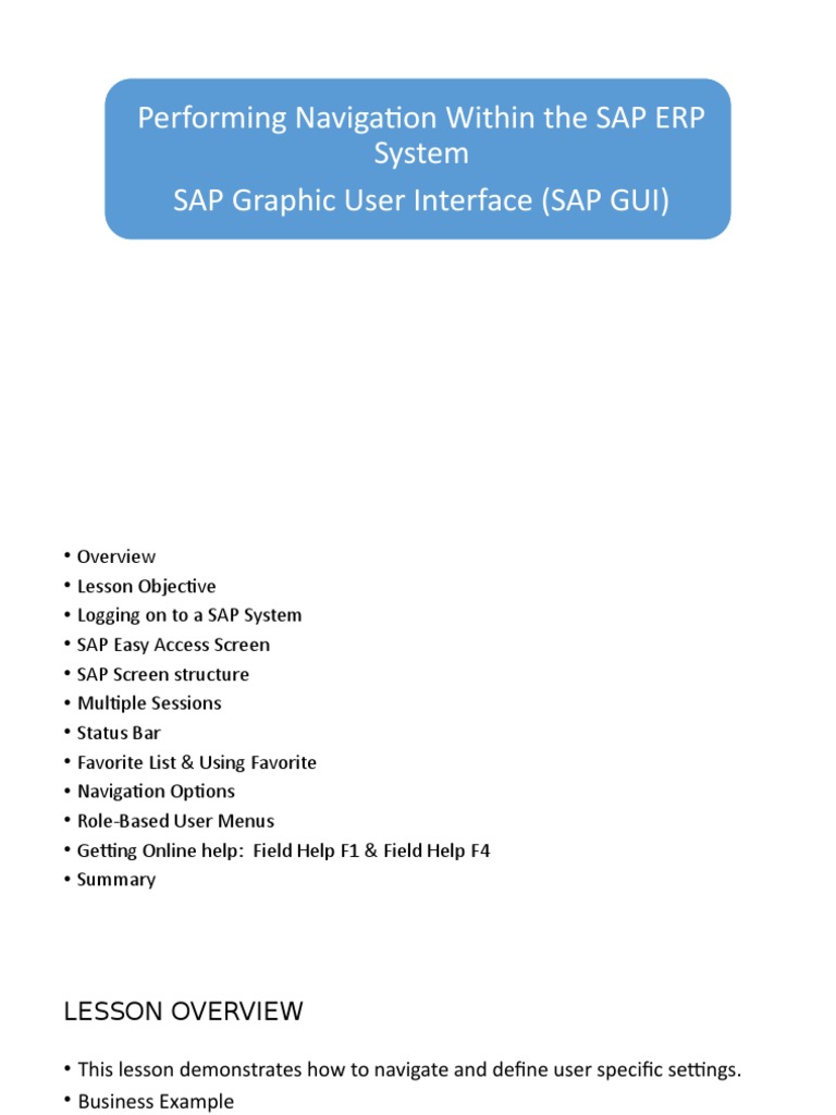 Lesson 1 Performing Navigation Within The SAP ERP System | PDF | Menu (Computing) | Icon (Computing)