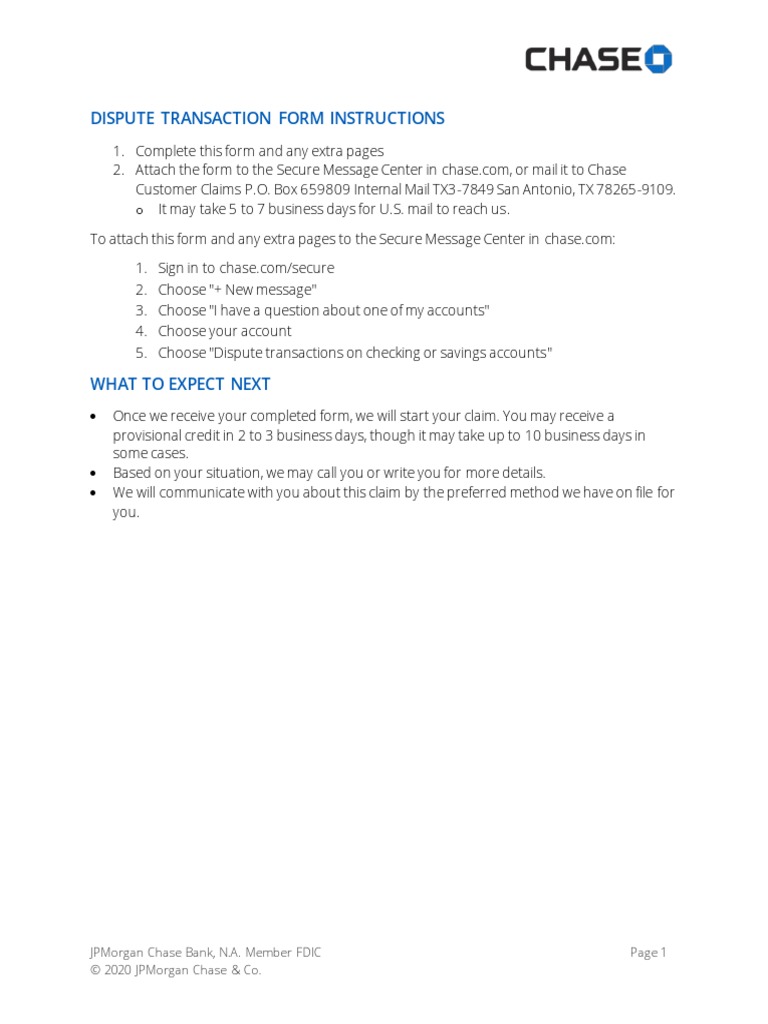 Dispute Transaction Form Instructions | PDF | Chase Bank | Financial ...
