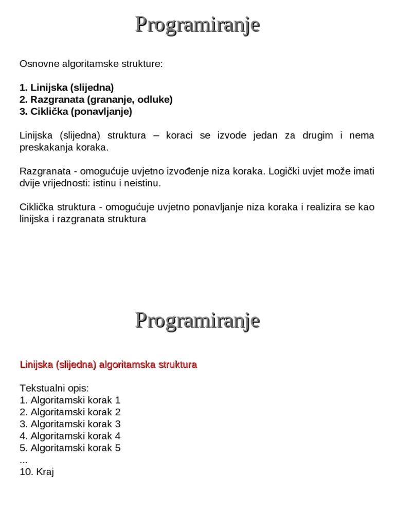 Primjeri Zadataka - Slijedna Struktura | PDF