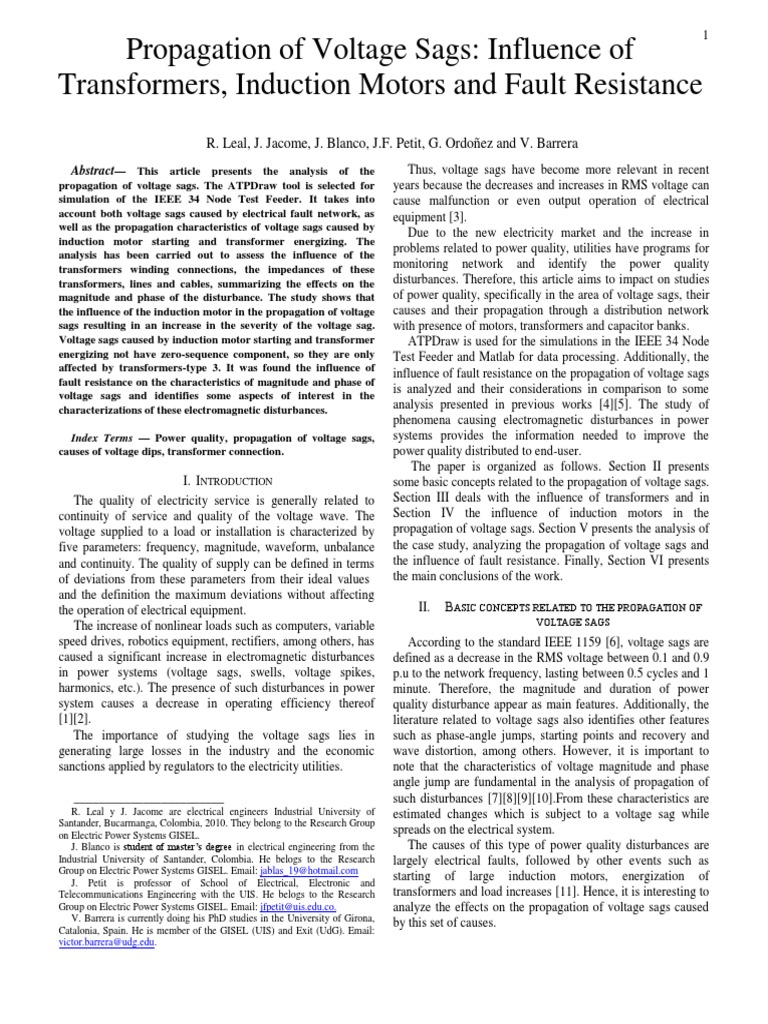 Propagation of Voltage Sags | PDF | Electric Motor | Transformer
