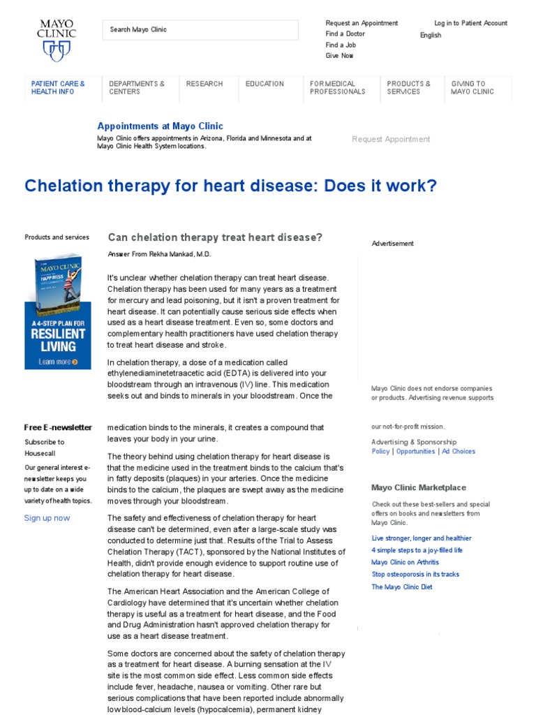 Chelation Therapy For Heart Disease - Does It Work - Mayo Clinic | PDF ...