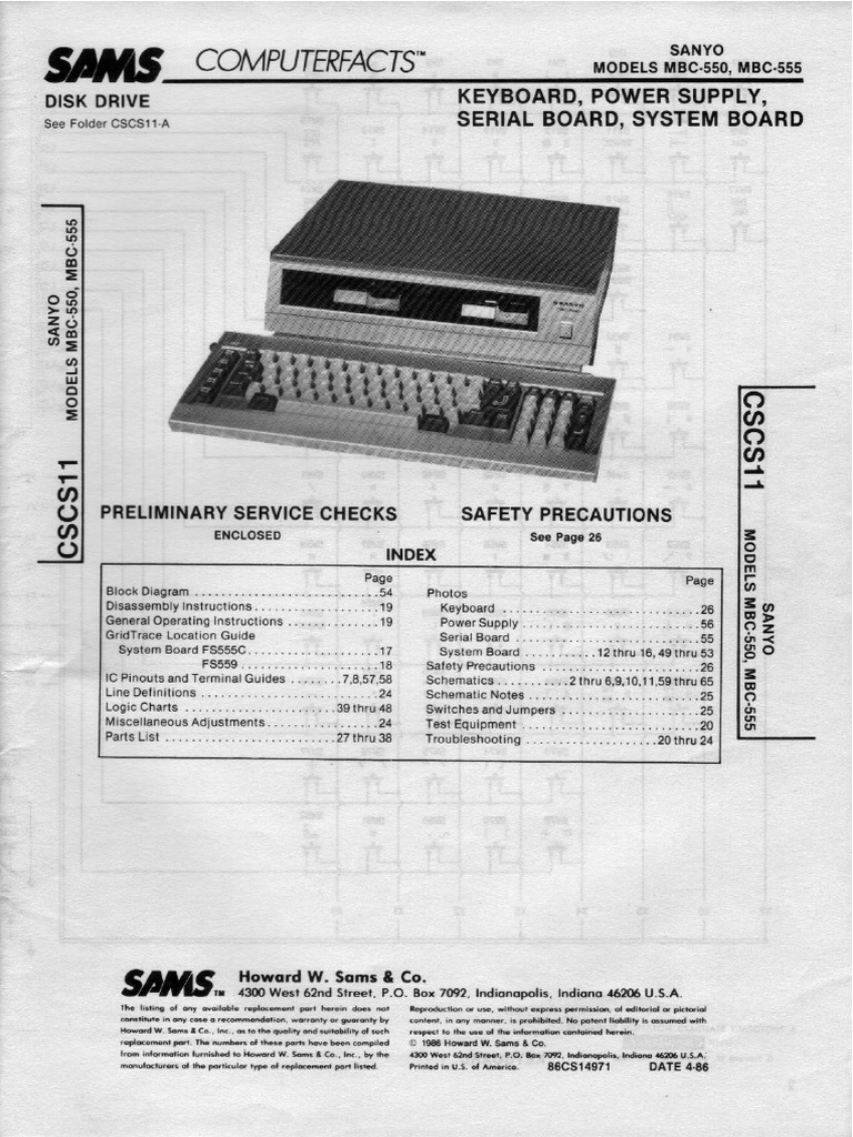 Sams Computerfacts Sanyo MBC-55x Schematics Only PDF | PDF