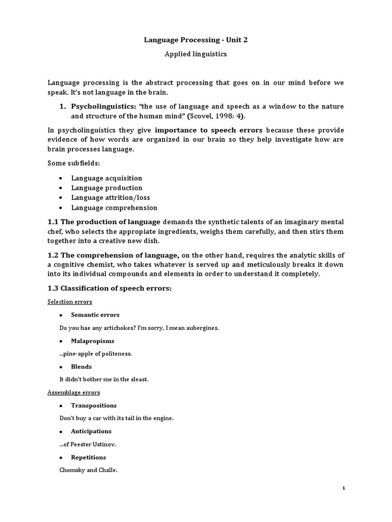 Unit 2 - Language Processing | PDF | Second Language | Lexicon
