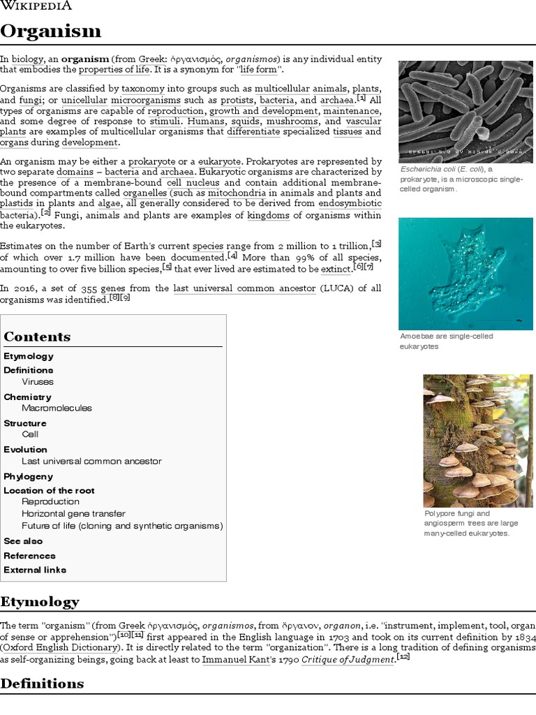 Organism: Etymology Definitions | PDF | Organisms | Cell (Biology)