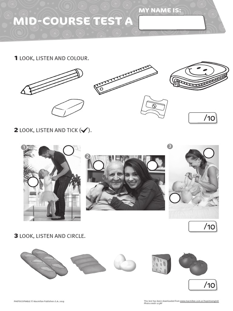 Mid-Course Test A: Look, Listen and Colour | PDF