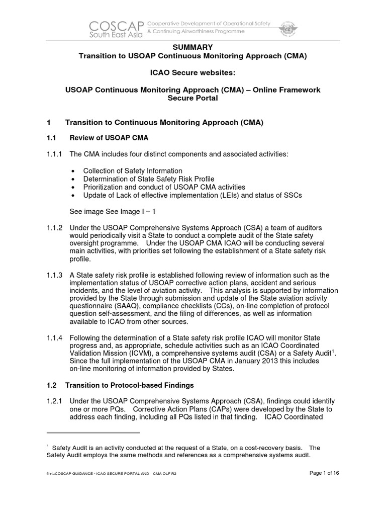 COSCAP Guidance - ICAO Secure Portal and CMA OLF r2 PDF | Download Free ...