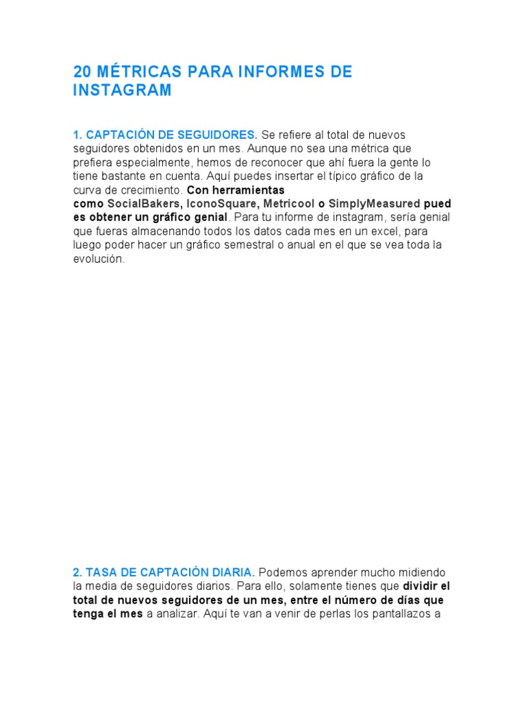 20 Métricas para Informes de Instagram | PDF | Hashtag | Estadísticas