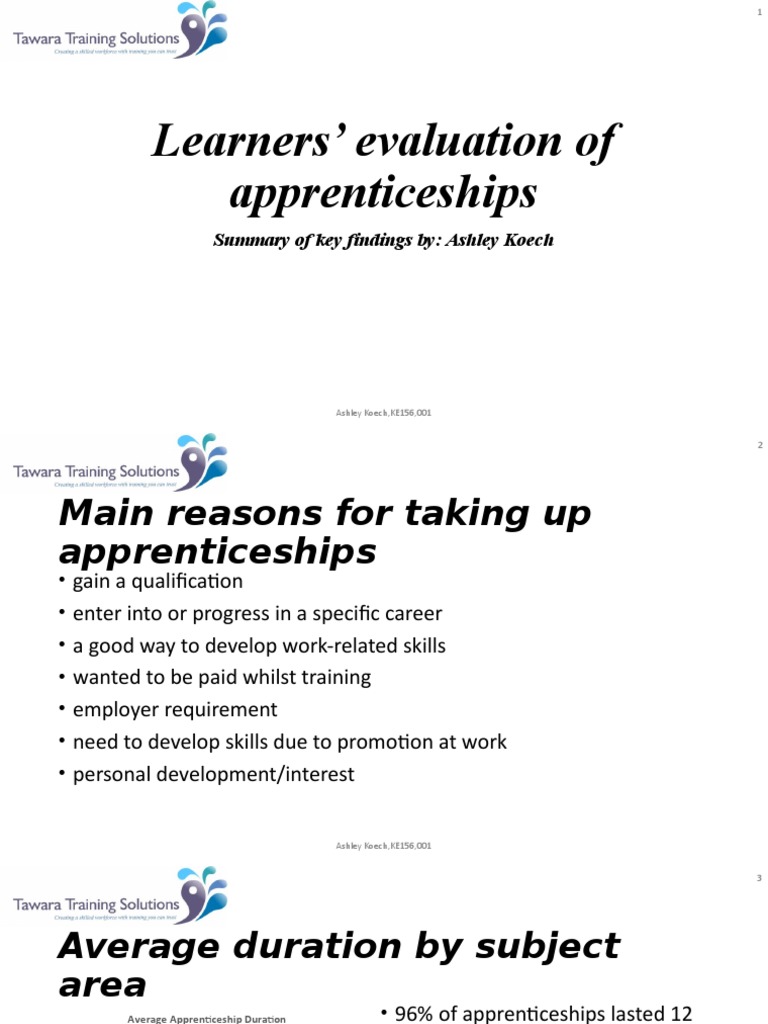 Learners' Evaluation of Apprenticeships: Summary of Key Findings By ...