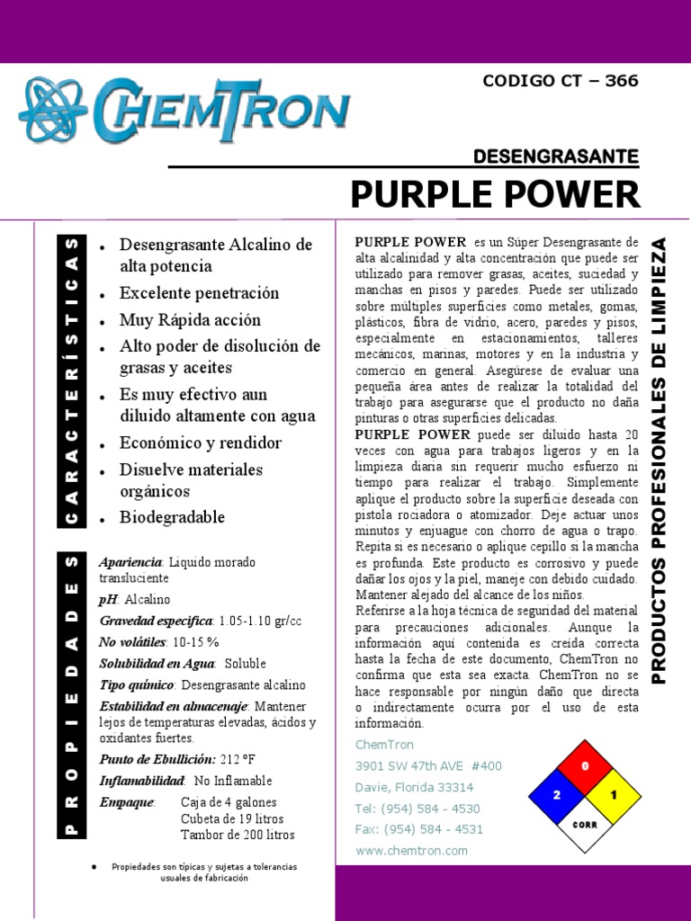 Desengrasante Purple Power: Usos y Propiedades | PDF | Solubilidad | Agua