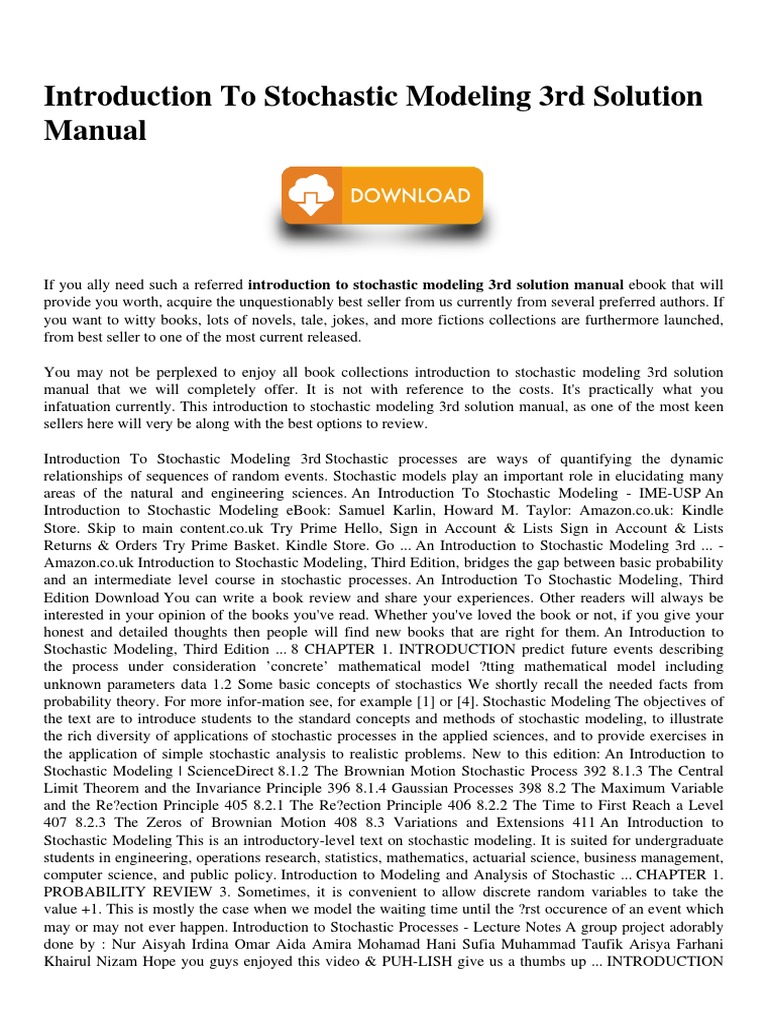 Introduction To Stochastic Modeling 3rd Solution Manual PDF | PDF | Stochastic Process ...