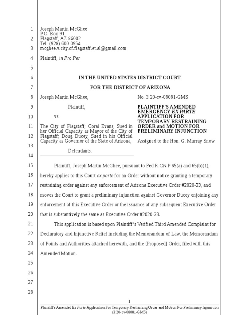 (4/30/2020) Motion For Temporary Restraining Order and Preliminary Injunction | PDF | Injunction ...