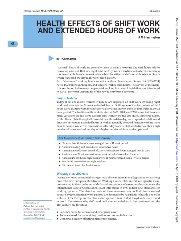 Health Effects of Shift Work and Extended Hours of Work | PDF | Shift ...