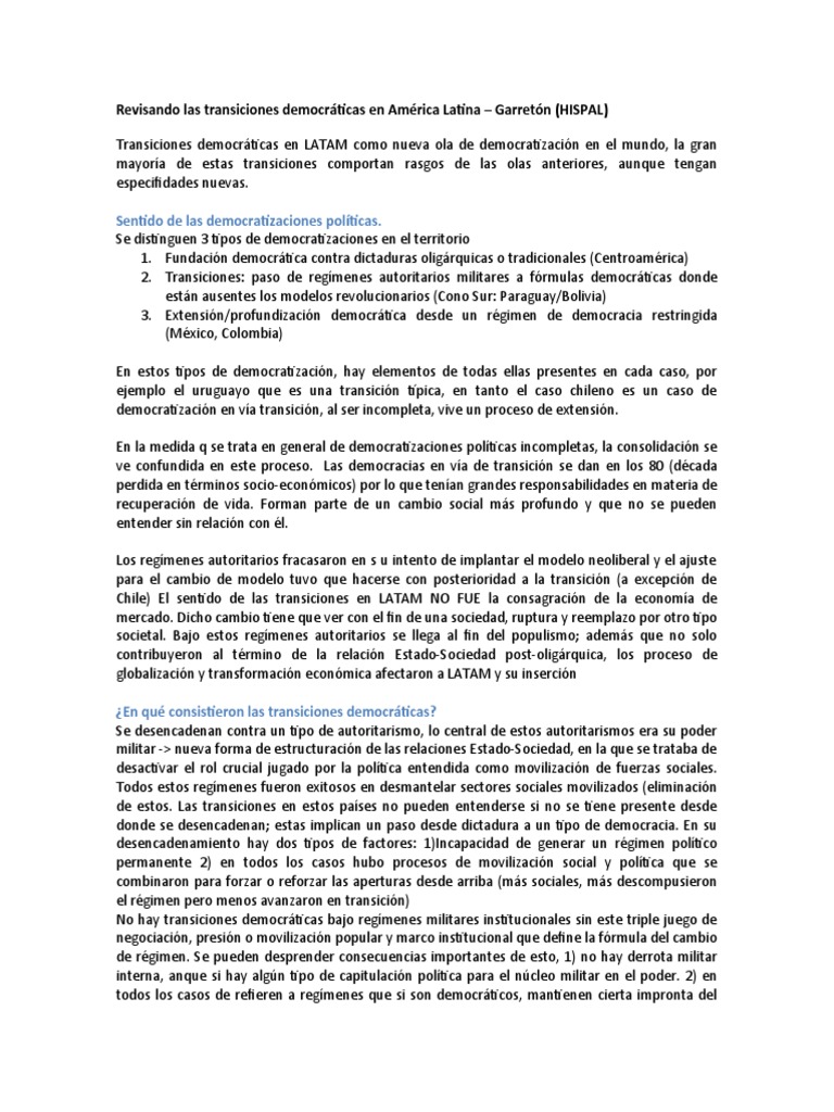 Revisando Las Transiciones Democráticas en América Latina Resumen | PDF | Autoritarismo | Dictadura