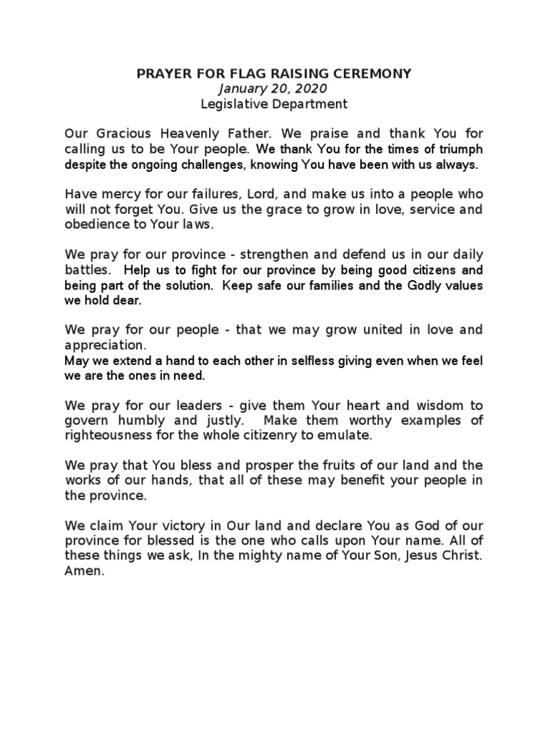 Prayer For Flag Raising Ceremony | PDF