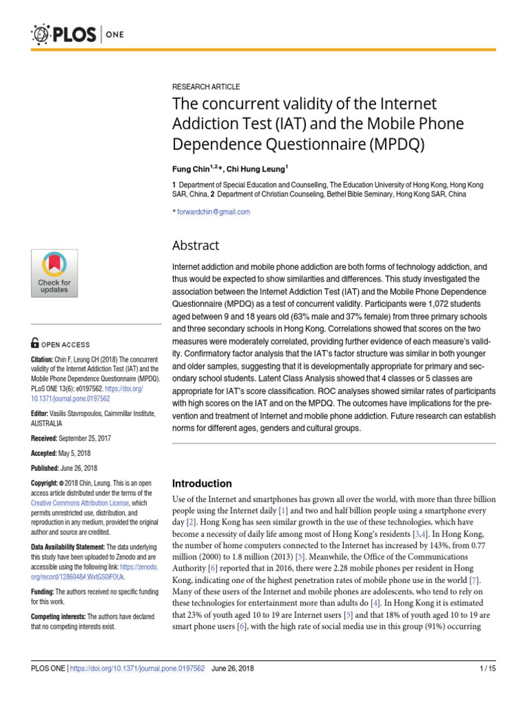 The Concurrent Validity of The Internet Addiction Test (IAT) and The ...