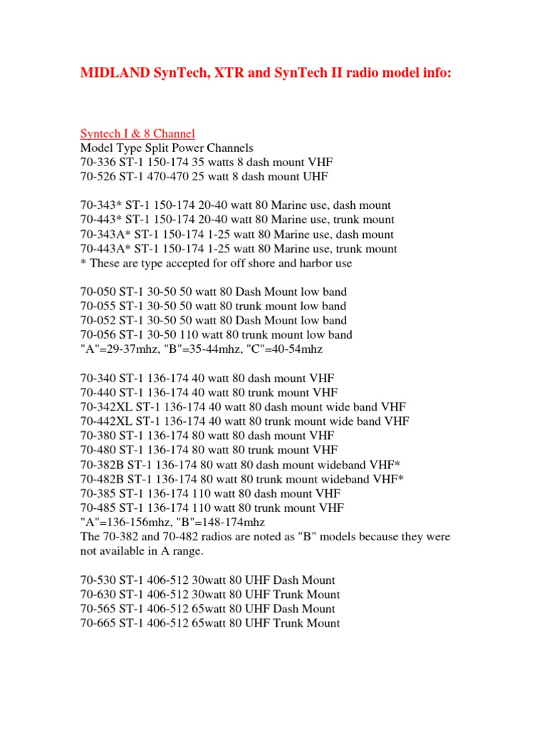 MIDLAND Model Info | PDF | Very High Frequency | Information And ...