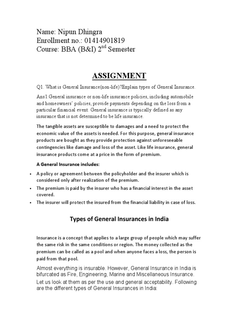 Principles of Insurance GENERAL INSURANCE (Non Life) | PDF | Vehicle ...