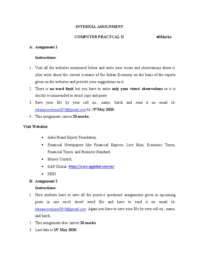 Internal Assignment Computer Practcal Ii 40marks A. Assignment 1 ...