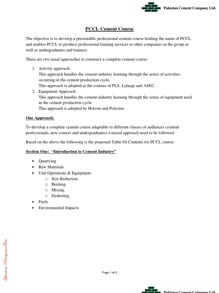 PCCL Cement Course | PDF | Cement | Industrial Processes