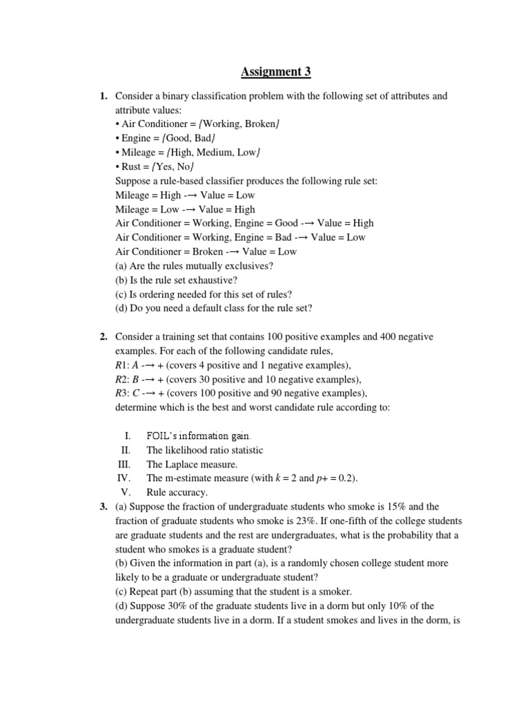 Assignment 3: 1. Consider A Binary Classification Problem With The ...