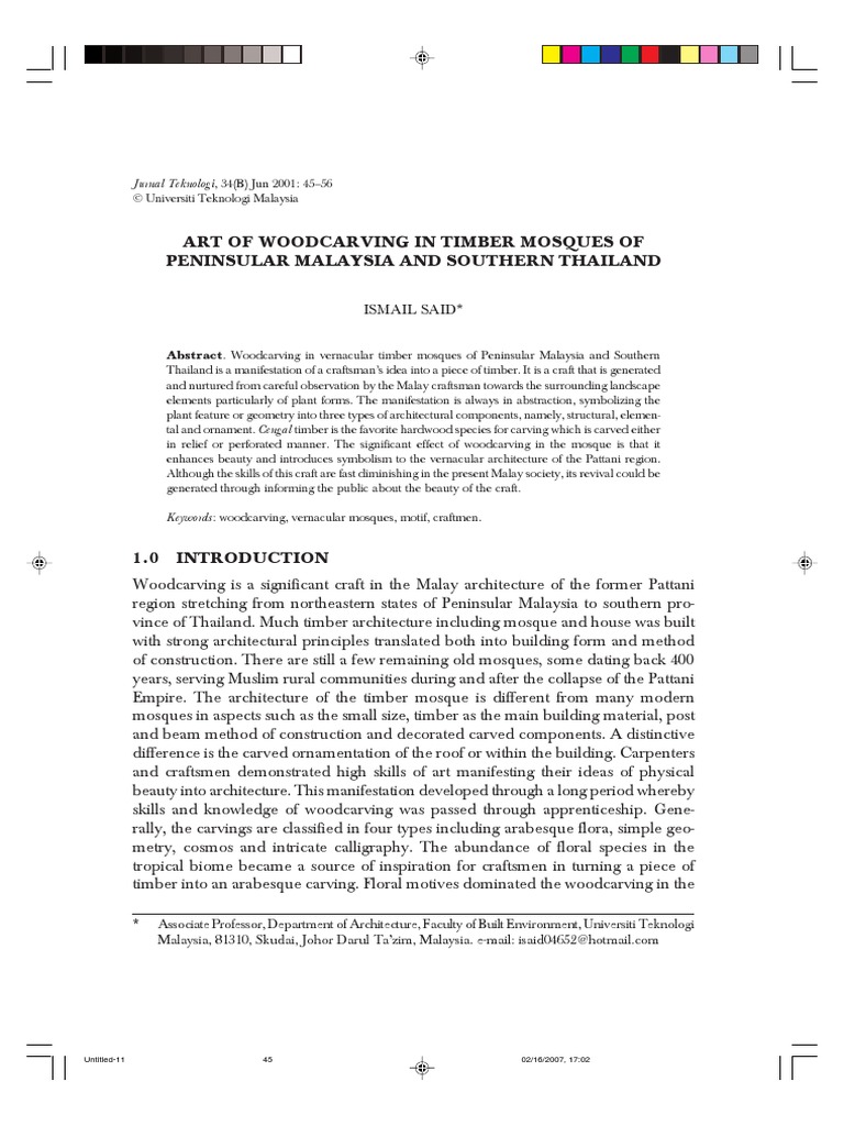 Art of Woodcarving in Timber Mosques of P. Malaysia & S. Thailand PDF ...
