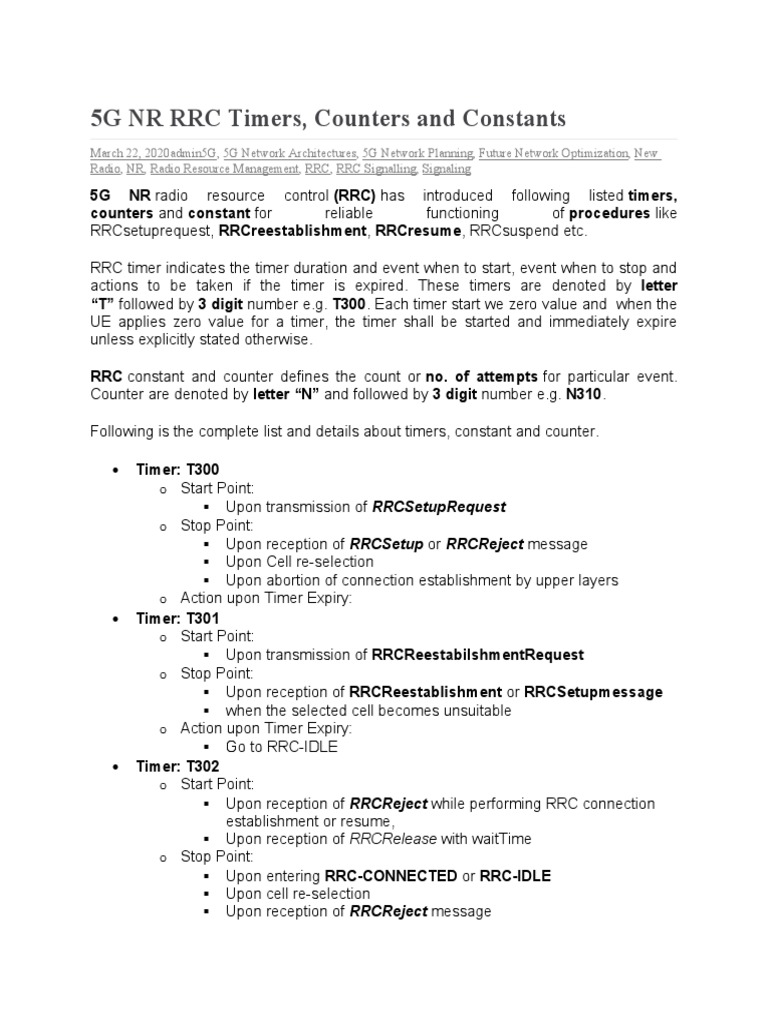 5G NR RRC Timers | PDF | Telecommunications Engineering | Digital ...