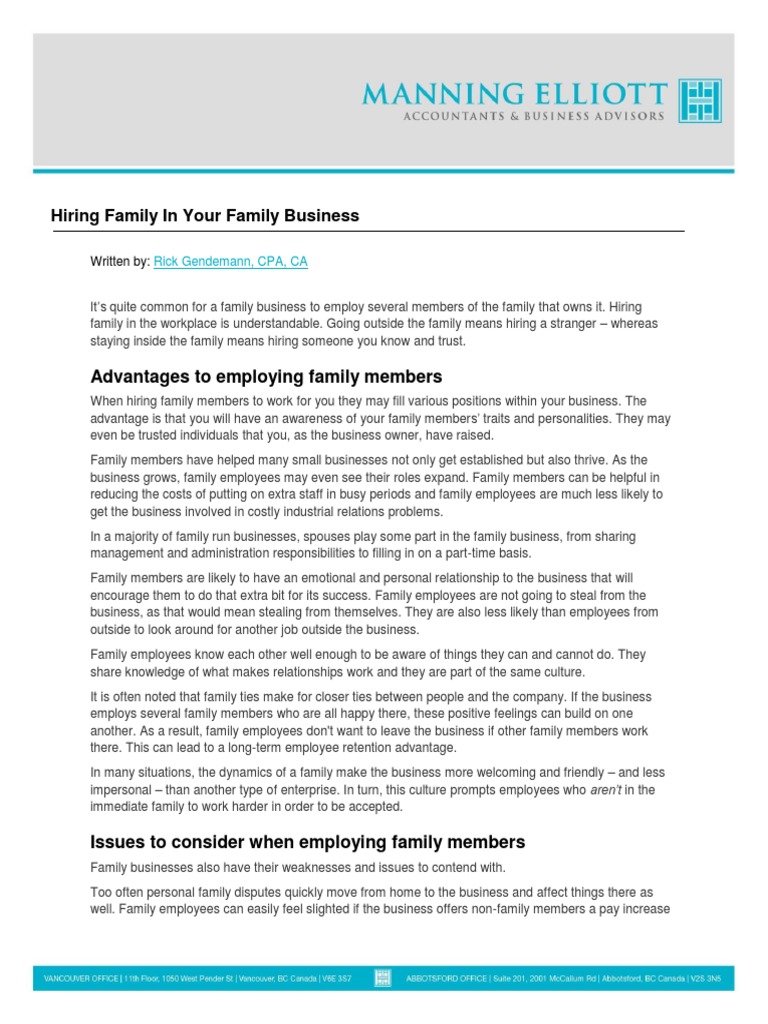 Hiring Family Members in A Family Business PDF | PDF | Employment ...