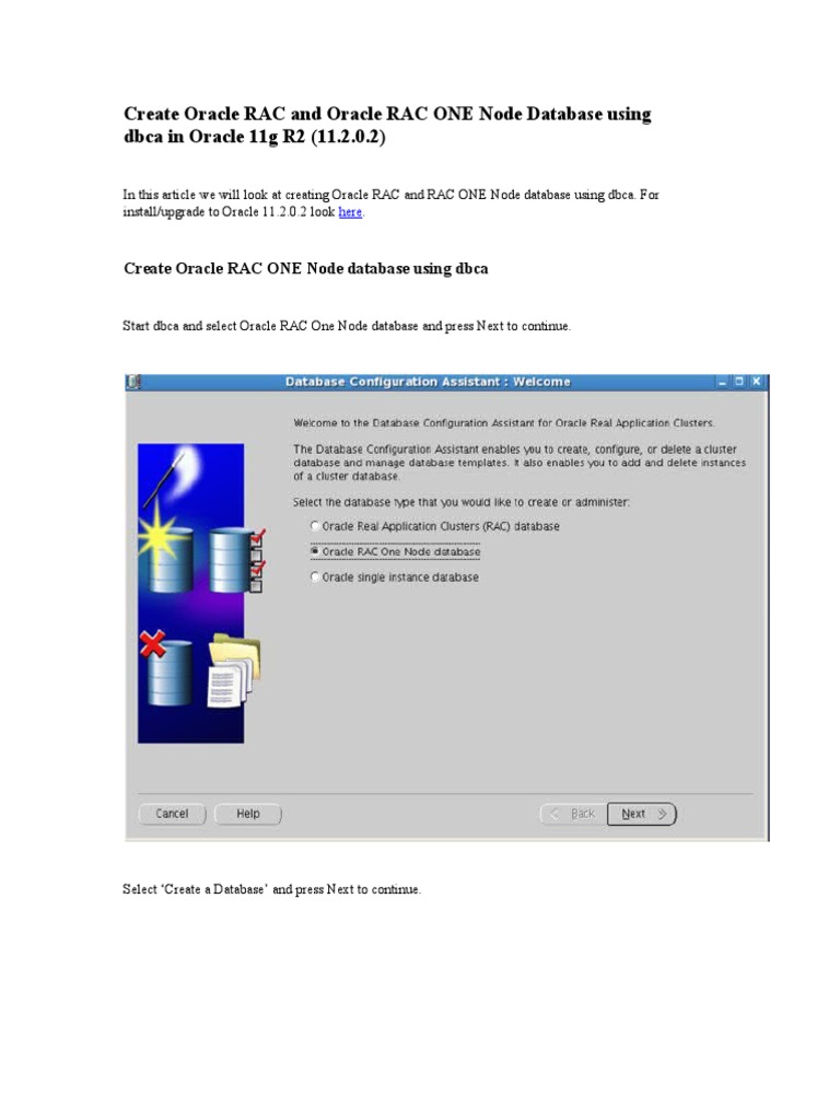 Create Oracle Rac And Oracle Rac One Node Database Using Dbca Pdf