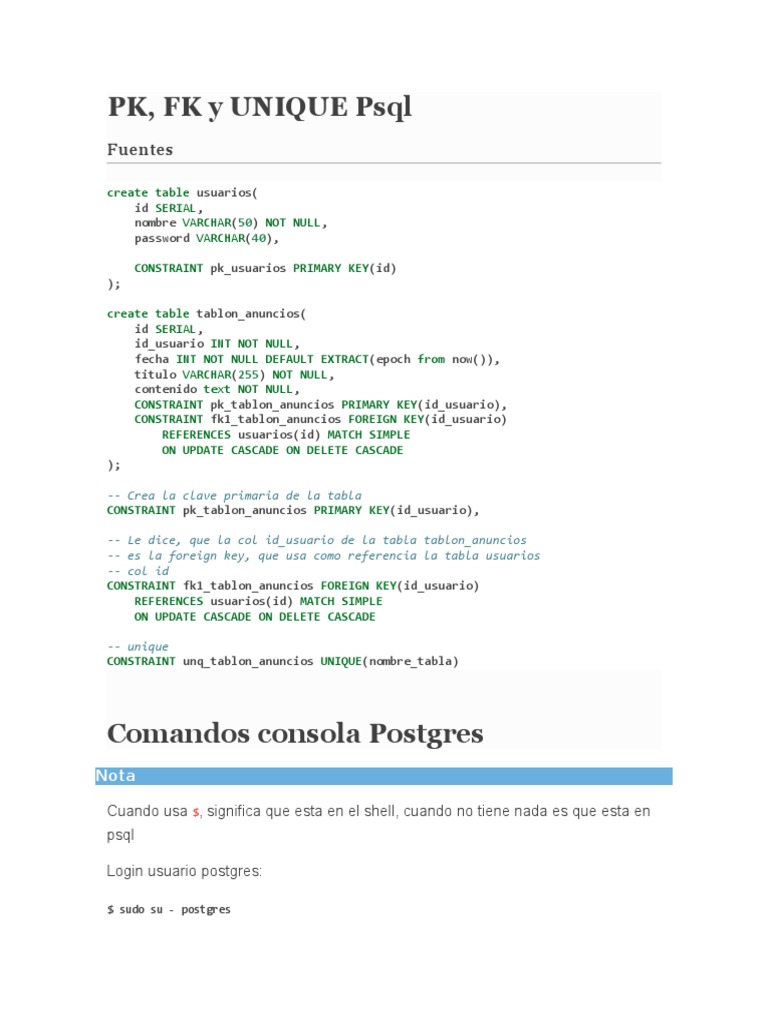 Comandos Consola Postgres | PDF | SQL | Software de gestión de datos