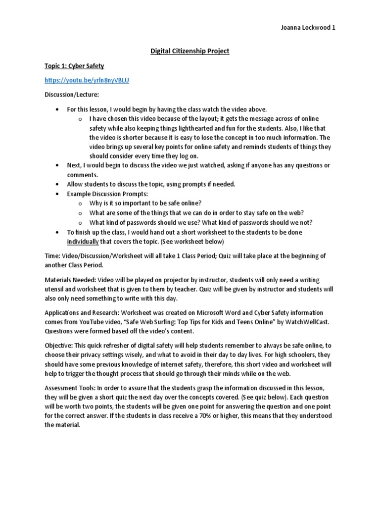 Digital Citizenship Project - Joanna Lockwood | PDF | Cyberbullying ...