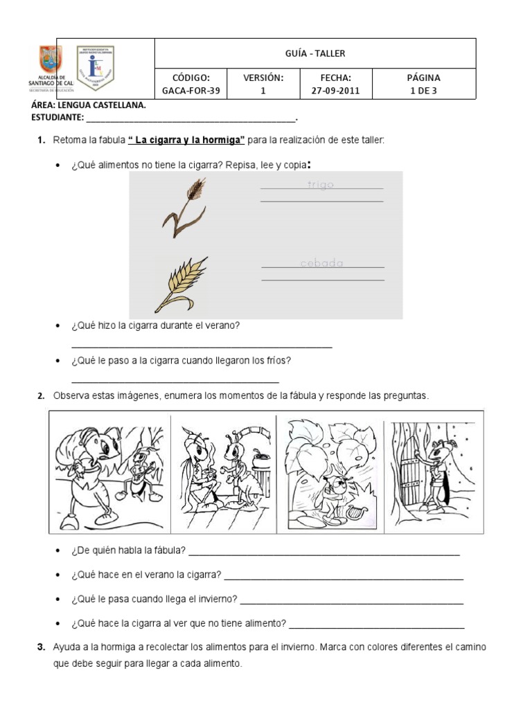 DESAFIO 2y3-La Cigarra y La Hormiga | PDF