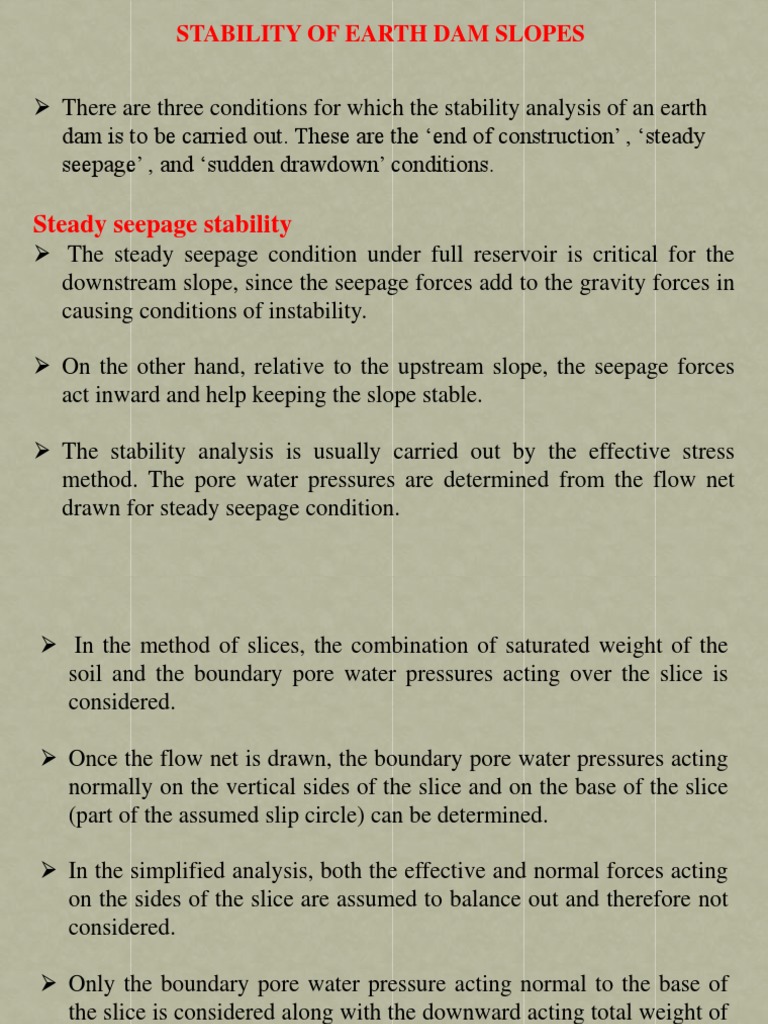 Stability of Earth Dam Slope PDF | PDF | Soil Mechanics | Porosity