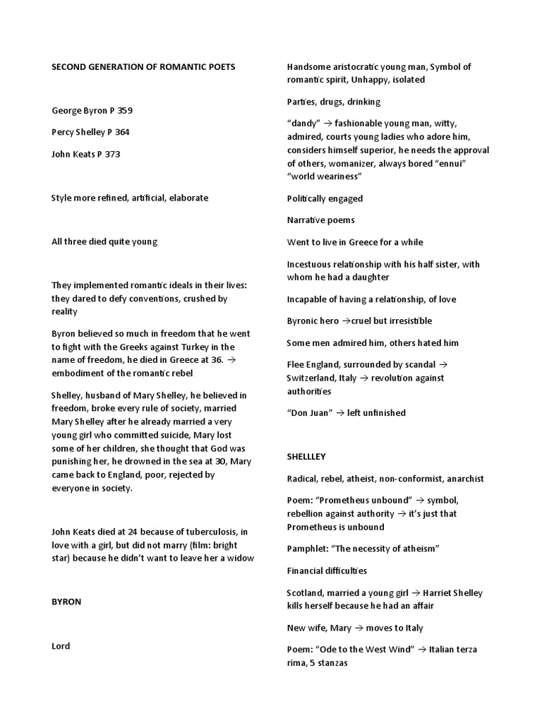 The Second Generation of Romantic Poets | PDF | Percy Bysshe Shelley ...