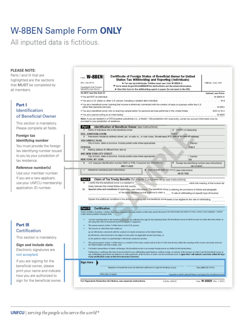 Sample Form W 8BEN | PDF