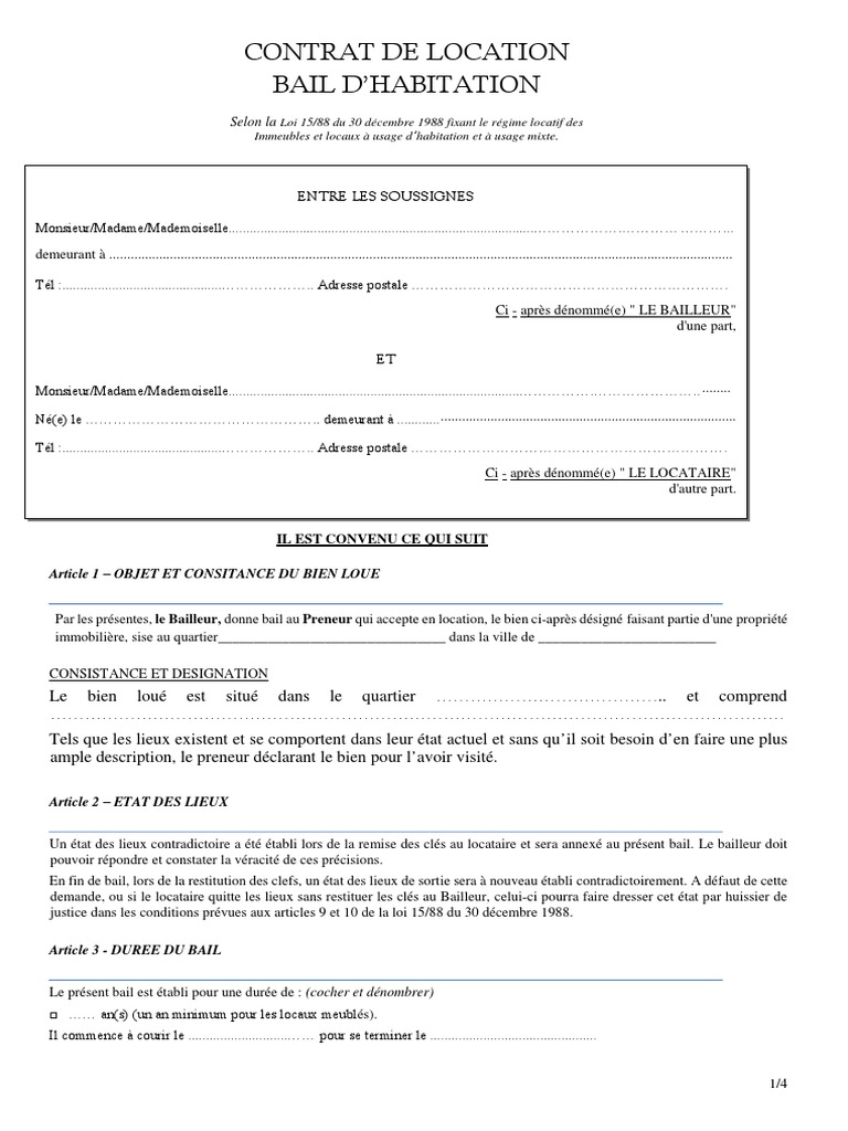 Modèle-Contrat-Bail ENAN PDF | PDF | Location | Logement
