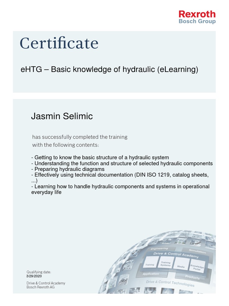 Certificate of Completion: Basic Hydraulic Systems eLearning Course | PDF