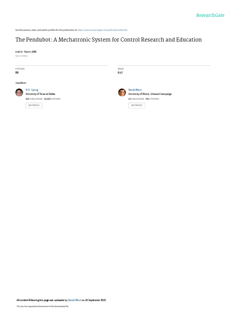 The Pendubot A Mechatronic System For Control Research And Education Pdf Control Theory