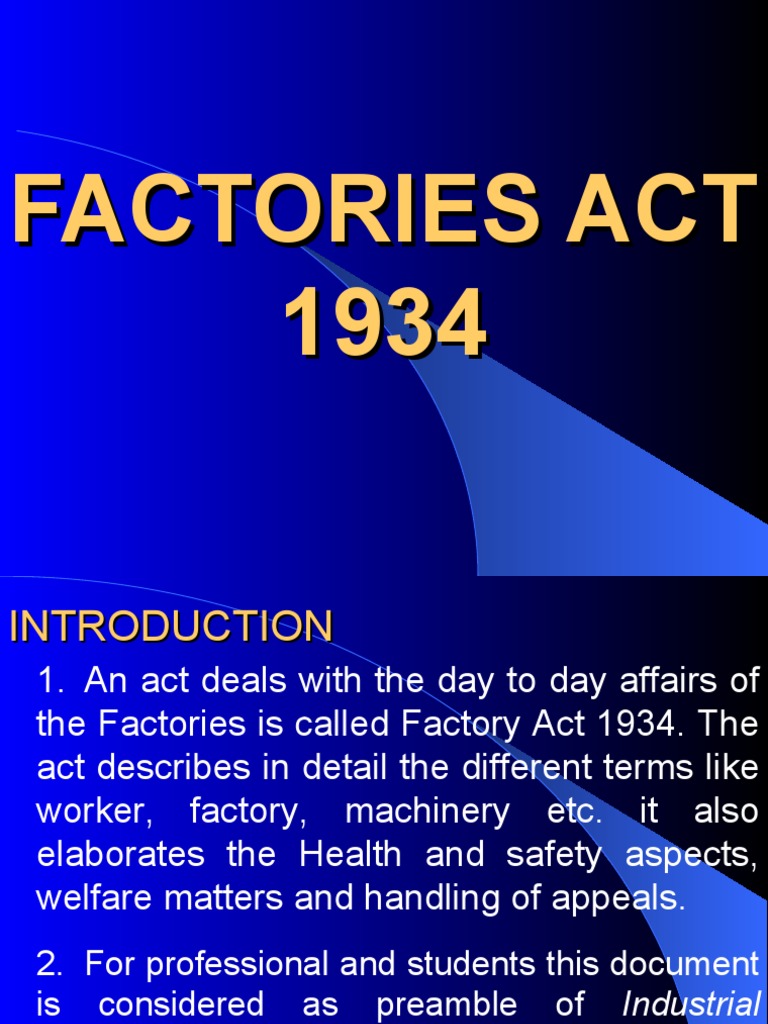 Factories Act 1934 Key Terms & Provisions | PDF | Factory ...