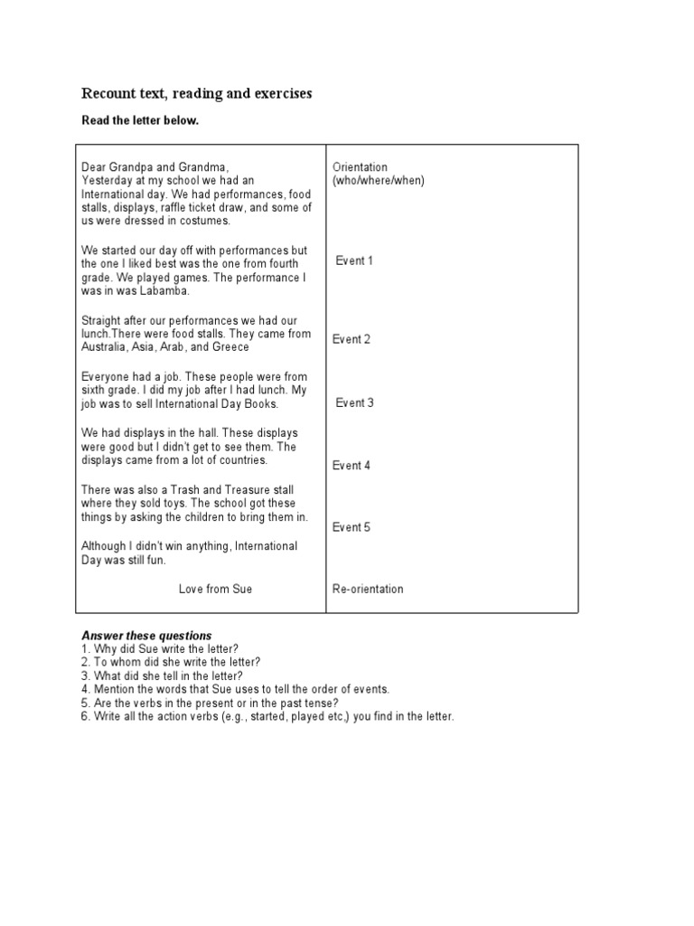 Recount Text, Reading and Exercises: Read The Letter Below | PDF