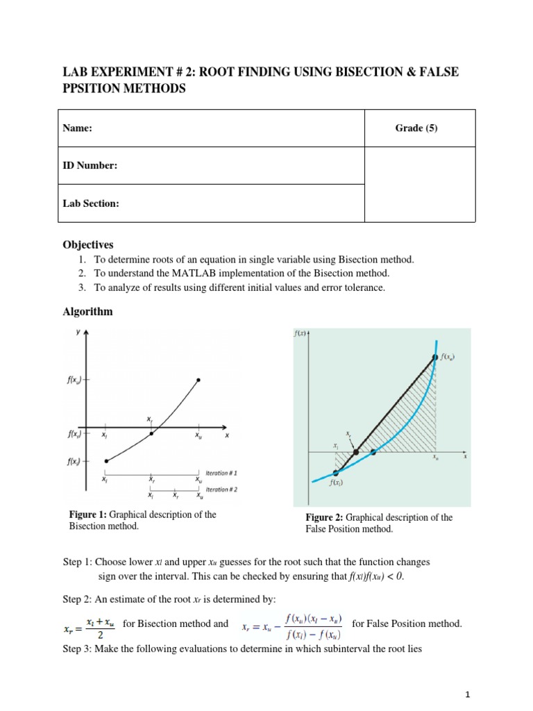 Lab Experiment 2 Root Finding Using Bisection And False Ppsition Methods Pdf Mathematical 